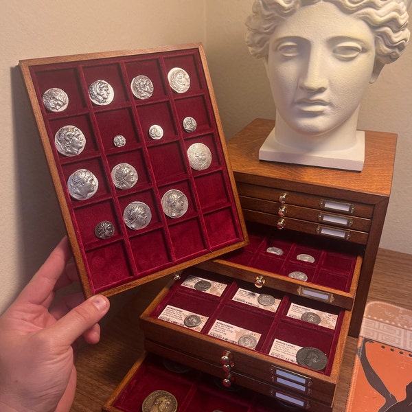 Art. CAP08 Wooden Coin Cabinet for Ancient Coins, Gold, Silver. Coin ...