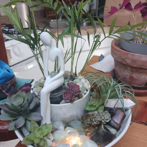 Tranquility Tabletop Jade Water Garden Fountain With Lady Meditating ...