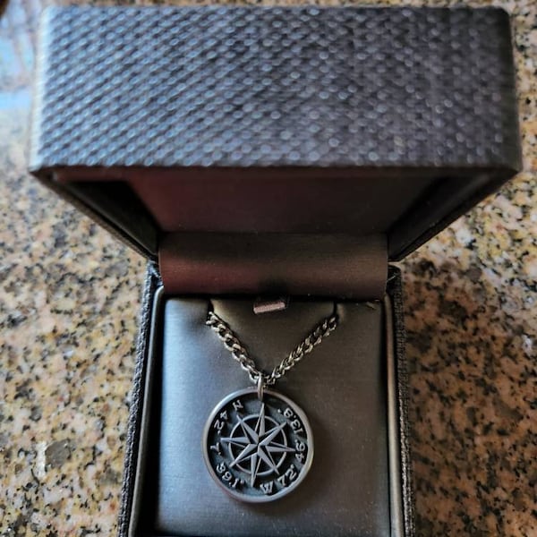 Custom Titanium Compass Necklace for Men – Personalized Coordinates ...