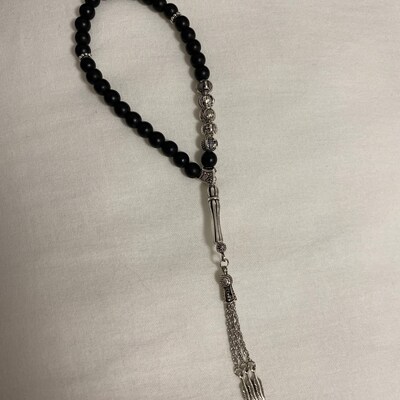 Onyx Tasbih Custom Name With Matte Black Stone Round Prayer Beads ...