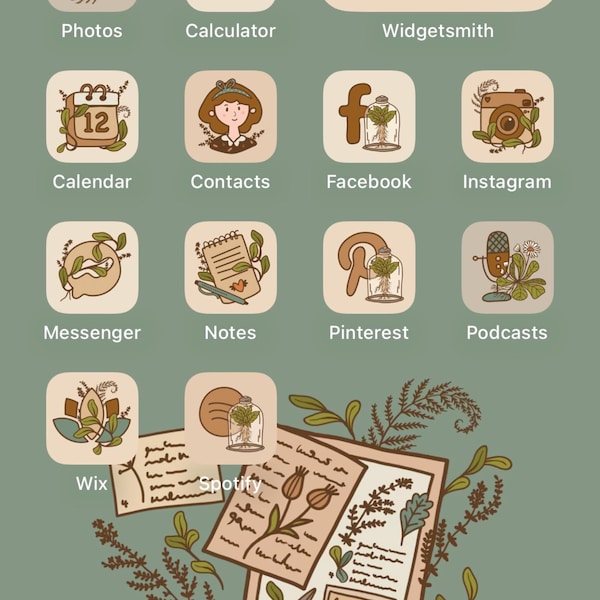 Ios 14 Theme Cottagecore Icons Ios App Icon Green iPhone Android ...