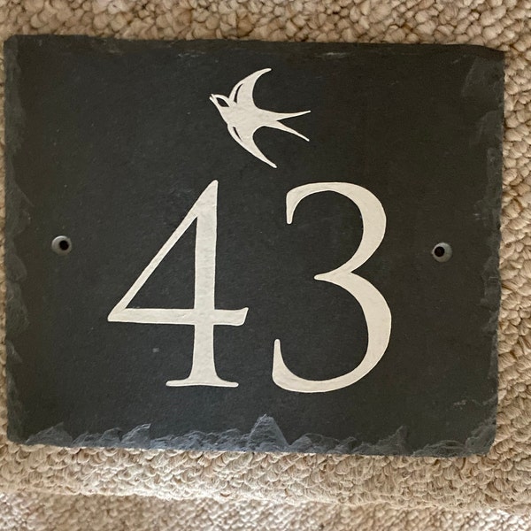 Hand Painted Slate House Number | Custom Motif Plaque | Name Plate ...
