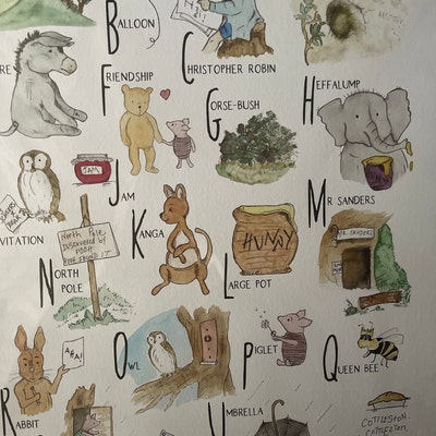 Winnie-the-pooh Watercolor Alphabet Child's Nursery Room Poster Wall ...