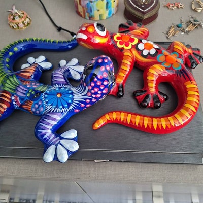 Medium Hand Paint Clay Lizard Mexican Lizard Decor - Etsy