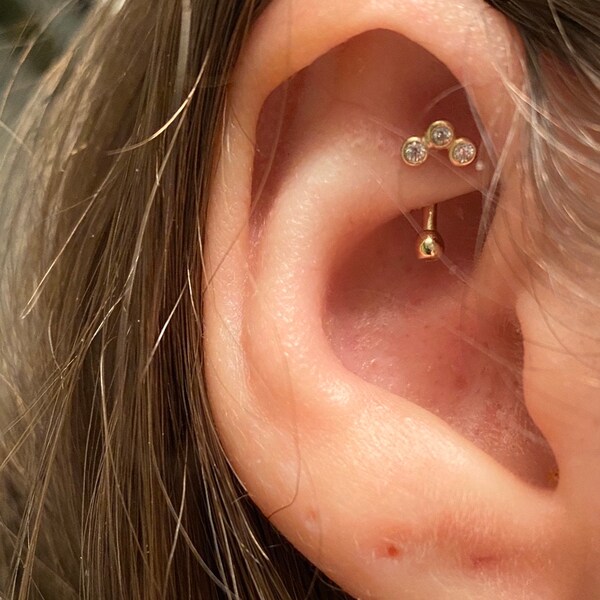 14kt Gold Rook Piercing,daith,eyebrow 3 Cz Curved Barbell..16g.. 8mm - Etsy