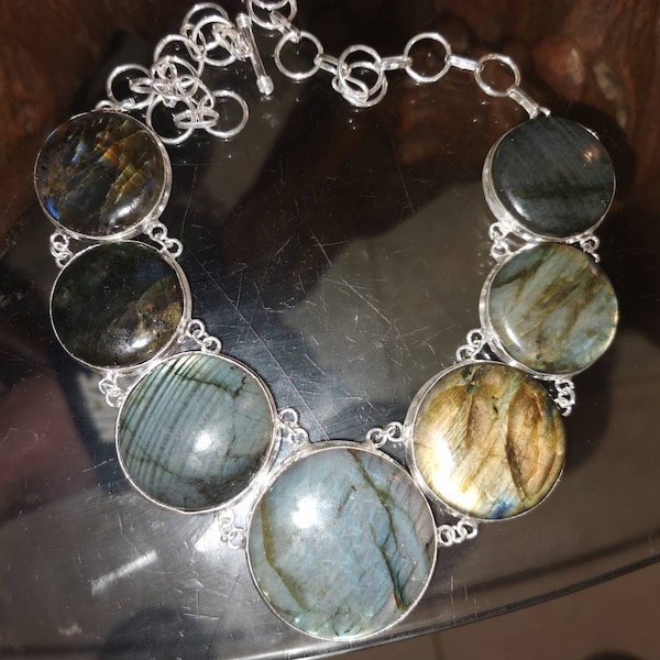Natural Labradorite Gemstone Handmade 925 Sterling Silver Necklace 925 ...