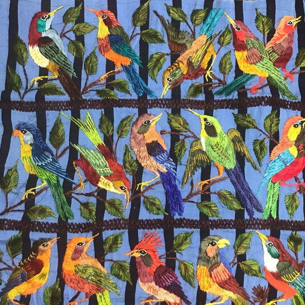 Quilt Panel or Centerpiece - Hand Embroidered Birds on White With ...