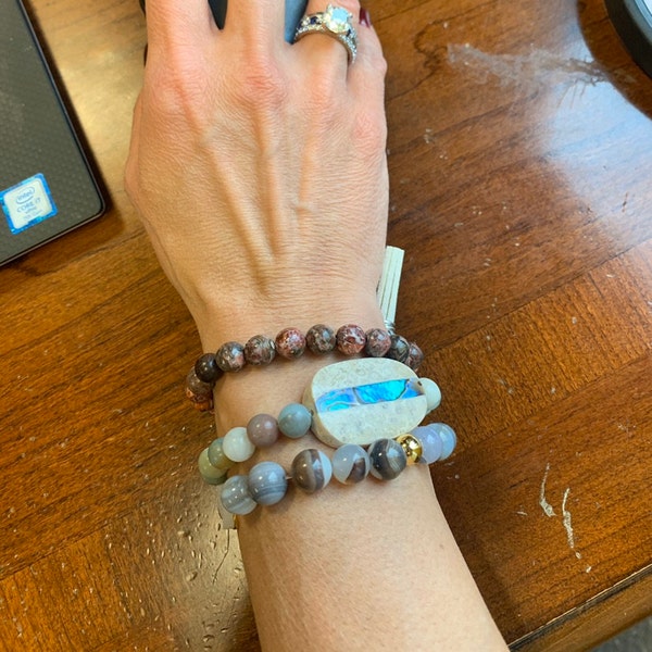 Mactan Stone With Abalone Shell Inlay, Oval, Flat, Smooth, Natural ...