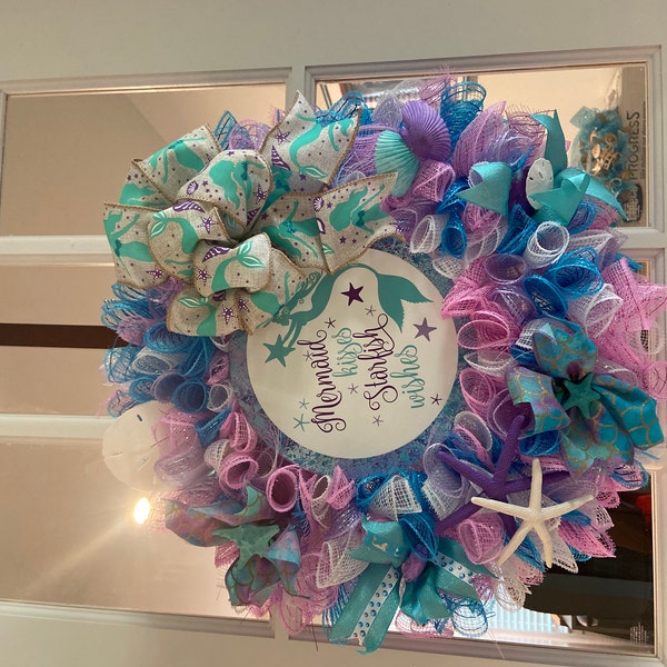 Mermaid Wishes and Starfish Kisses Wreath Sign,mermaid Wreath Sign ...