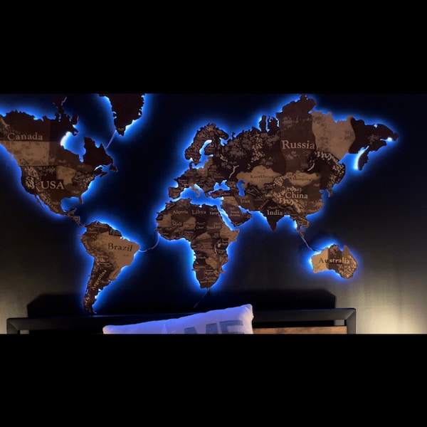 3D Led Backlight Map, Wooden Push Pin Map, RGB LED 3D Wood Family ...