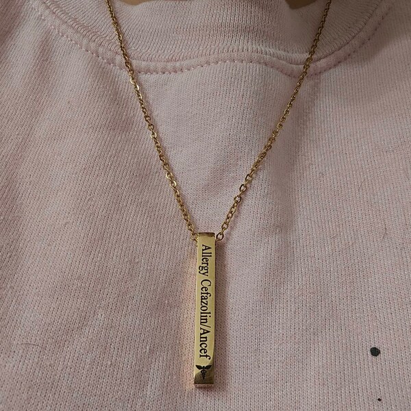 Bar Pendant Necklace, Custom Text Necklace, Engraved Name 3D Vertical ...