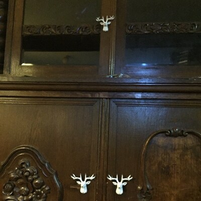 White DEER Head Metal KNOB Drawer Pull Cabinet Rustic - Etsy