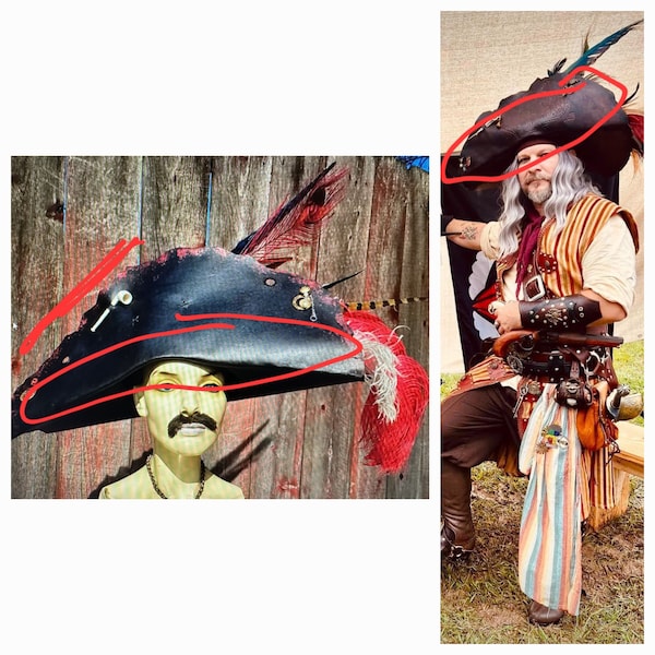 Brown Leather Tooled Tri Corner Pirate Hat - Etsy