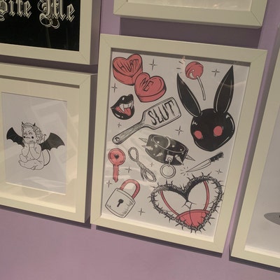 Bondage Tattoo Flash Art Print Pastel Goth Pin Up Creepy Cute Etsy