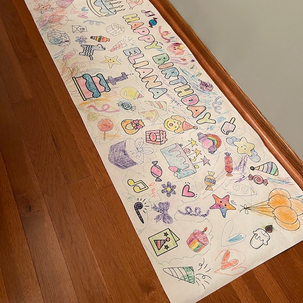Birthday Party Giant Coloring Doodle Poster Paper Table Runner Birthday ...
