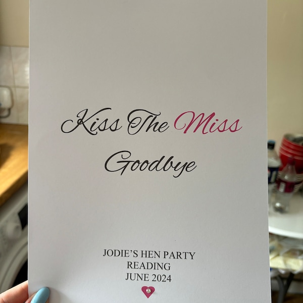 Kiss the Miss Goodbye, Hen Do Keepsake, Hens Night Supplies, Hens Night ...