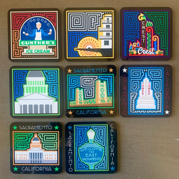 Sets of Sacramento and California Themed Coasters - 14 Designs ...