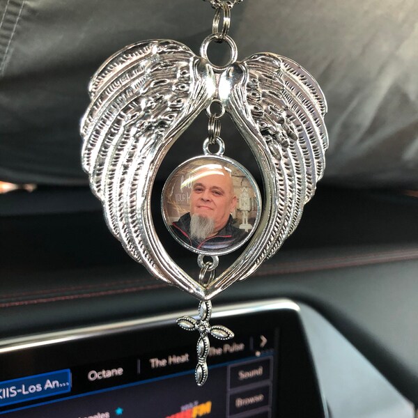 Angel Wing Car Rear View Mirror Photo Memorial Charm, Choose Your Quote ...