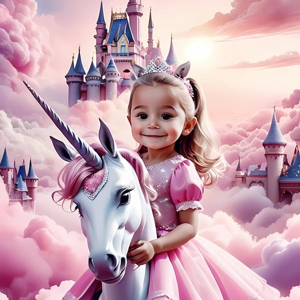 Princess Riding a Unicorn Get Your Own Princess Portrait From Your ...
