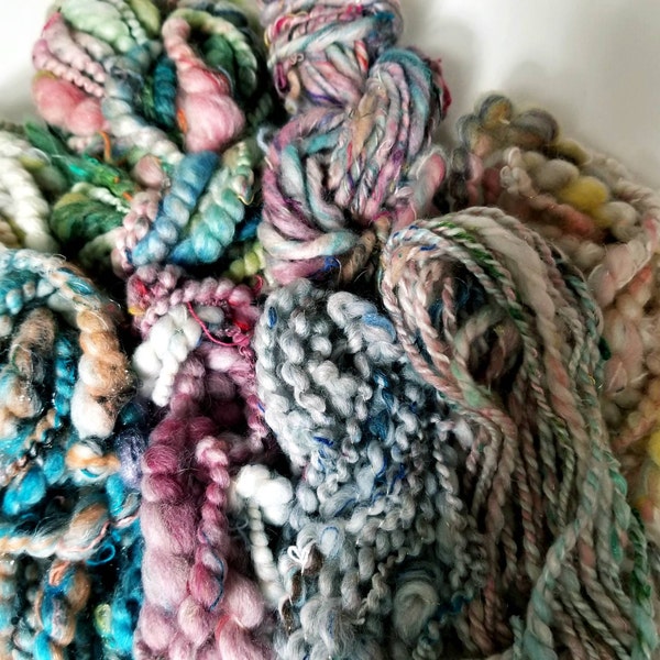 Mossy Green Art Yarn/ Thick & Thin Yarn/ Hand Spun Yarns/ Slubs/ Coils ...