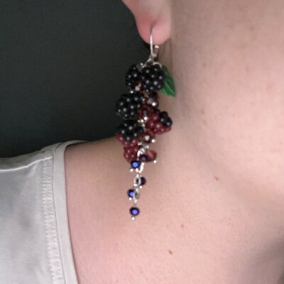 Berry Statement Earrings With Blackberries Botanical Handcrafted Clay ...