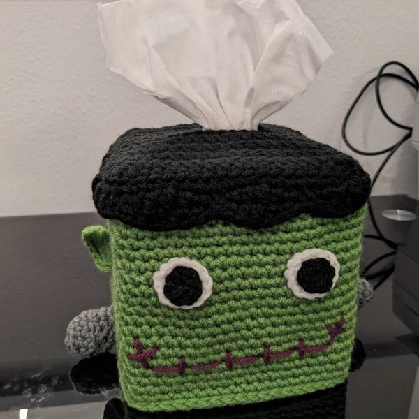 Crochet Frankenstein Tissue Box Cover, Handmade Halloween Bathroom ...