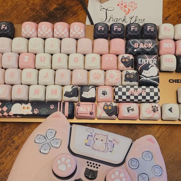 135keys Kawaii Cat Keycap Set, Pink Keycaps, Cherry Profile Keycaps ...