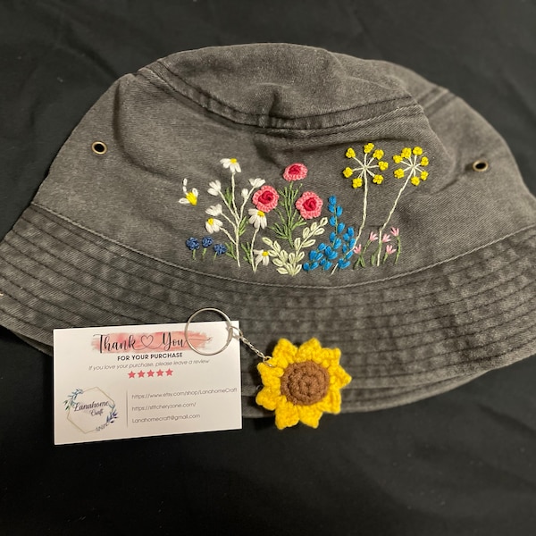 Custom Hand Embroidery Floral Bucket Hat, Daisy Embroidered Bucket ...