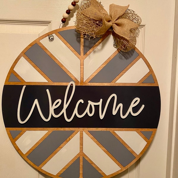 Chevron Geometric Welcome Sign, Digital Download, Round Door Hanger Svg ...
