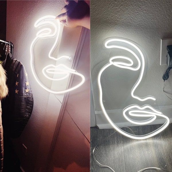 Neon Light Woman Face - Led Neon Sign - Home Decor Neon - Neon Custom ...