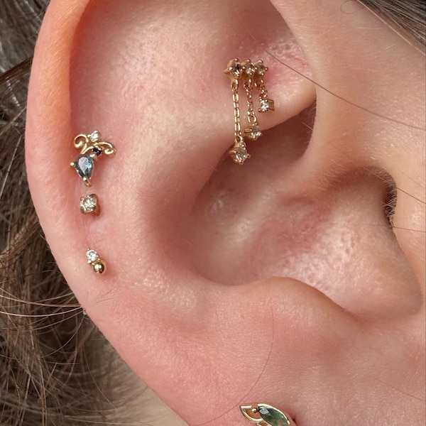 14K Solid Gold Red Garnet Earring, Gold Sword Shaped Stud, Cartilage ...