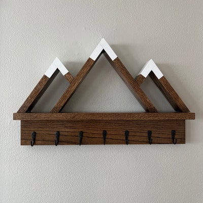 Mountain Key Holder With Shelf, Entryway Organizer With Hooks, Handmade ...