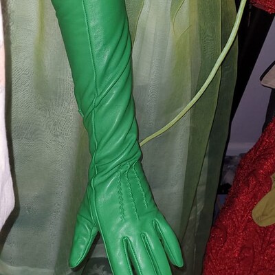 Long Black Leather Opera Gloves Vintage Pattern Button Wrist - Etsy