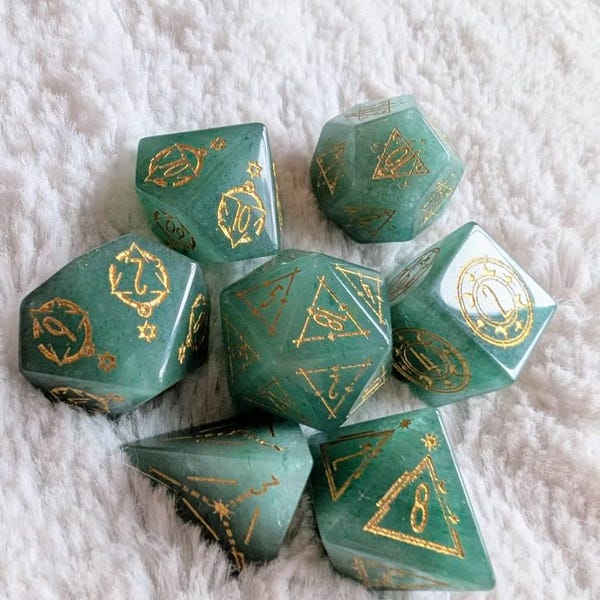 Green Jade DND Dice Set, Aventurine Sharp Edge D&D Dice Set, Dungeons ...