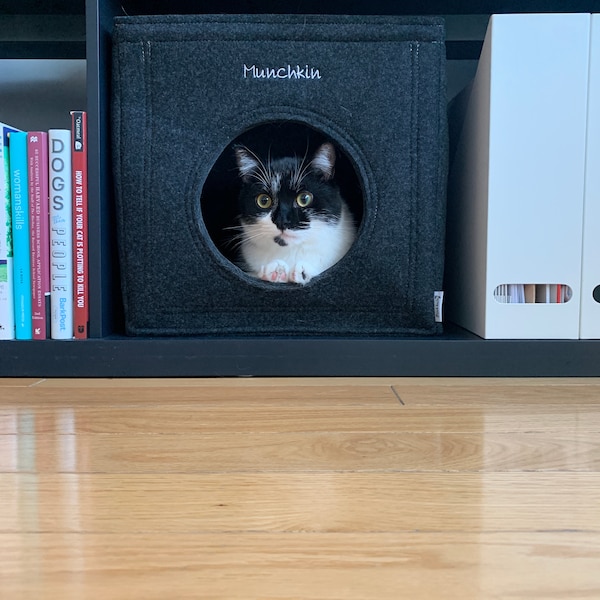 Felt Cat Cave Fits Into Ikea Expedit and Kallax, Embroidered Cat Bed ...