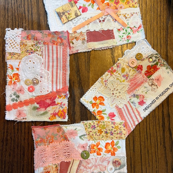 Set of TEN 2" X 2" Fabric Snippet Clusters - Calico Background With ...