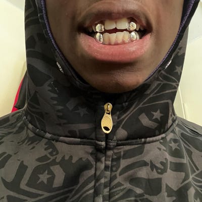 Double Tooth Caps Grillz With Iced Out Diamond Window Moissanite VVS ...