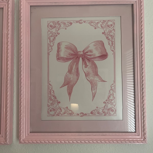Preppy Pink Coquette Bow Poster, Vintage Girly Wall Art, Hand Drawn Bow ...