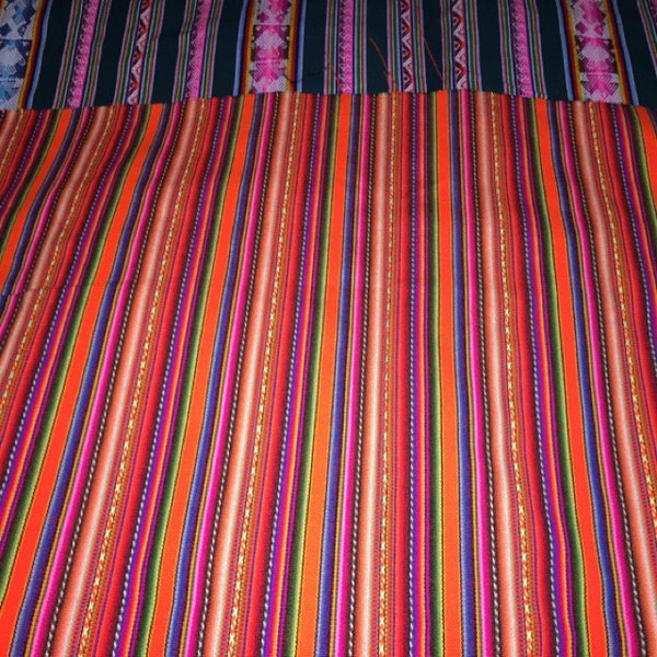 Orange Striped Peruvian Fabric, Boho Acrylic Cotton Textile - Etsy