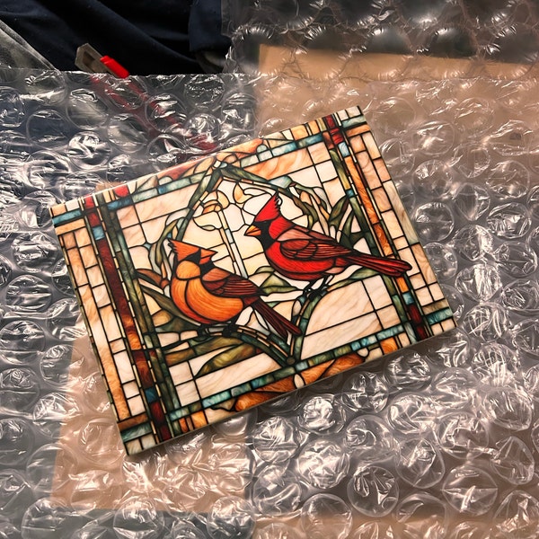 Cardinal Pair Metal Sign Stained Glass Look Decorative Metal Decor Gift ...