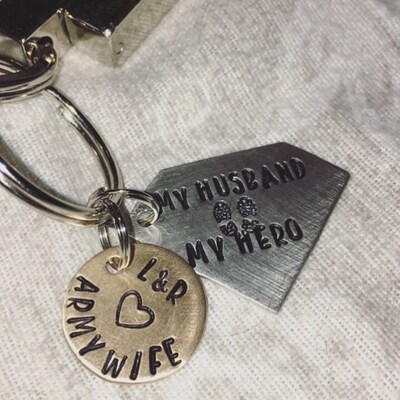 Personalized Hand Stamped Air Force Wife Keychain. Deployment - Etsy
