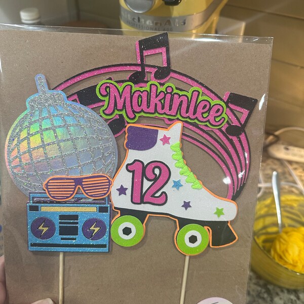 Roller Skating Birthday Cake Topper Glitter Cake Topper Any Number and ...
