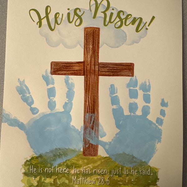 PRINTABLE Easter Handprint Art Craft for Kids, He is Risen Keepsake Art ...