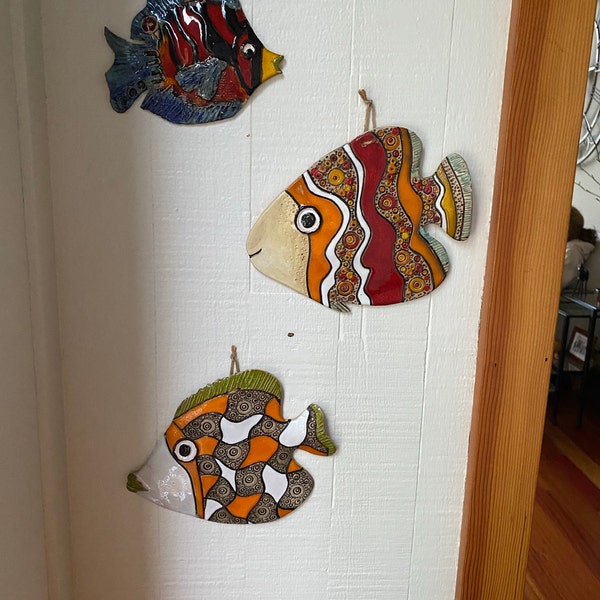 Ceramic Fish Wall Decor Fish Zodiac Decor Fish Rustic Home Decor Clay ...
