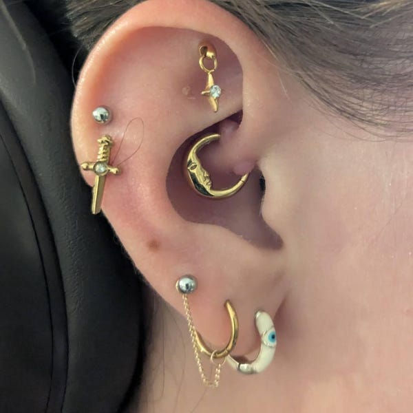 Titanium Vertical Dangle Helix Piercing, Threaded Flat Back Stud ...