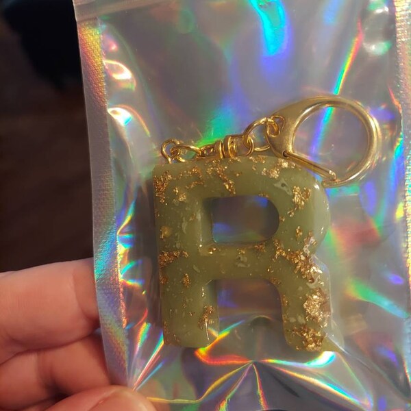 Custom Initial Keychain | Pastel & Gold Letter Keychain | Resin Letter ...