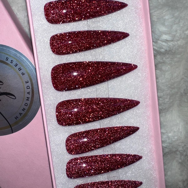 Red Reflective Press on Nails | Free Prep Kit & Fast Shipping | Extra ...