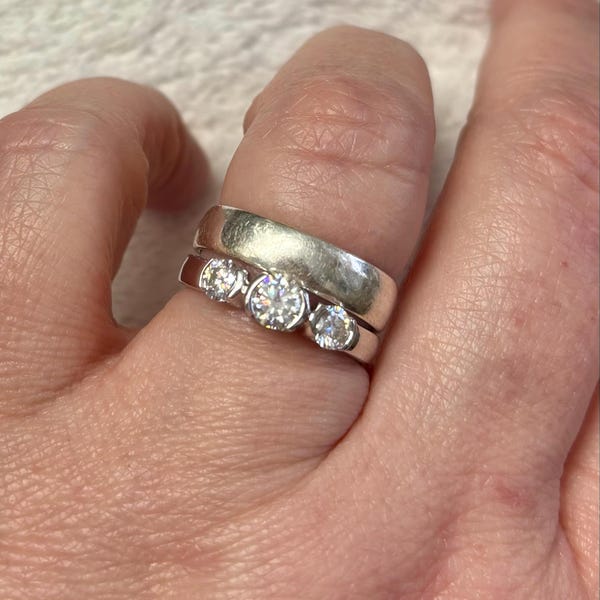 Tension Set & Channel Setting Ring, Trillion or Round CZ Stone Square Fold Ring, Men's or Woman ...