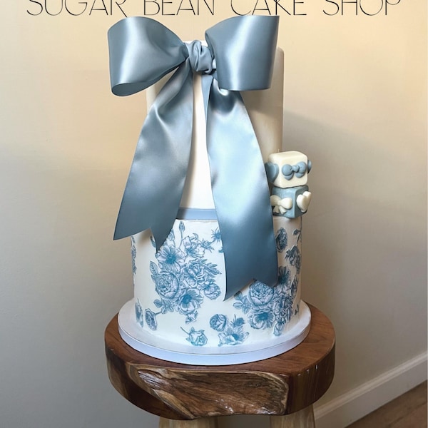 Floral Toile Cake Stickers Toile De Jouy Edible Images Blue Cake Topper ...