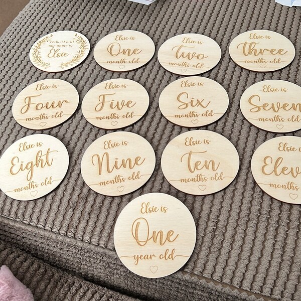 Personalised Wooden Baby Milestone Discs Cards Keepsake Gift Newborn ...